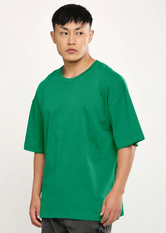 Basic Emerald Green Oversized T Shirt For Men - kwabey.com